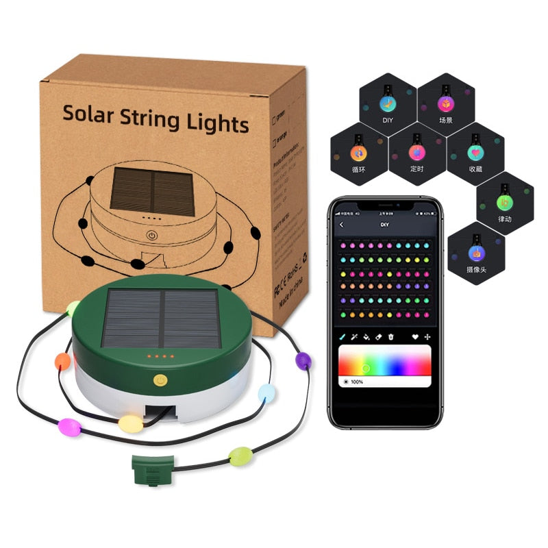 16 Feet Camping Atmosphere Solar Led Strips Light RGB Outdoor Light ...